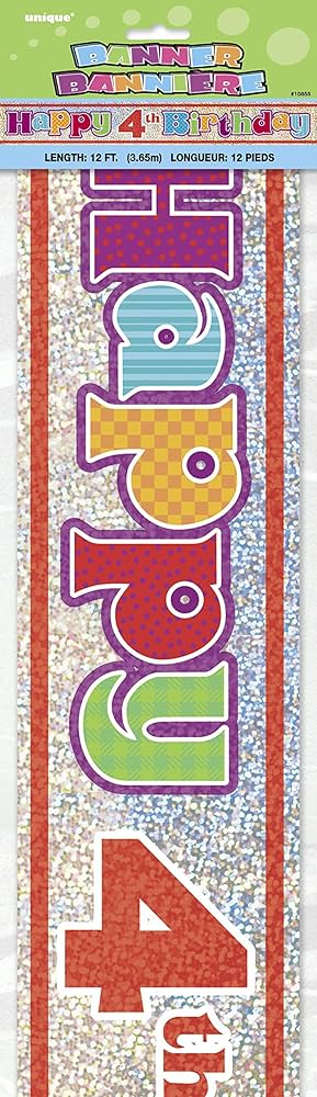 12ft Prism Happy 4th Birthday Banner – Party Buz