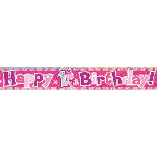 12ft Prism Pink Happy 1st Birthday Banner - Party Buz