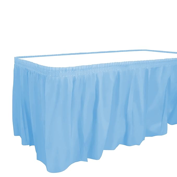 Plastic Powder Blue Table Skirt, 14ft - Party Buz