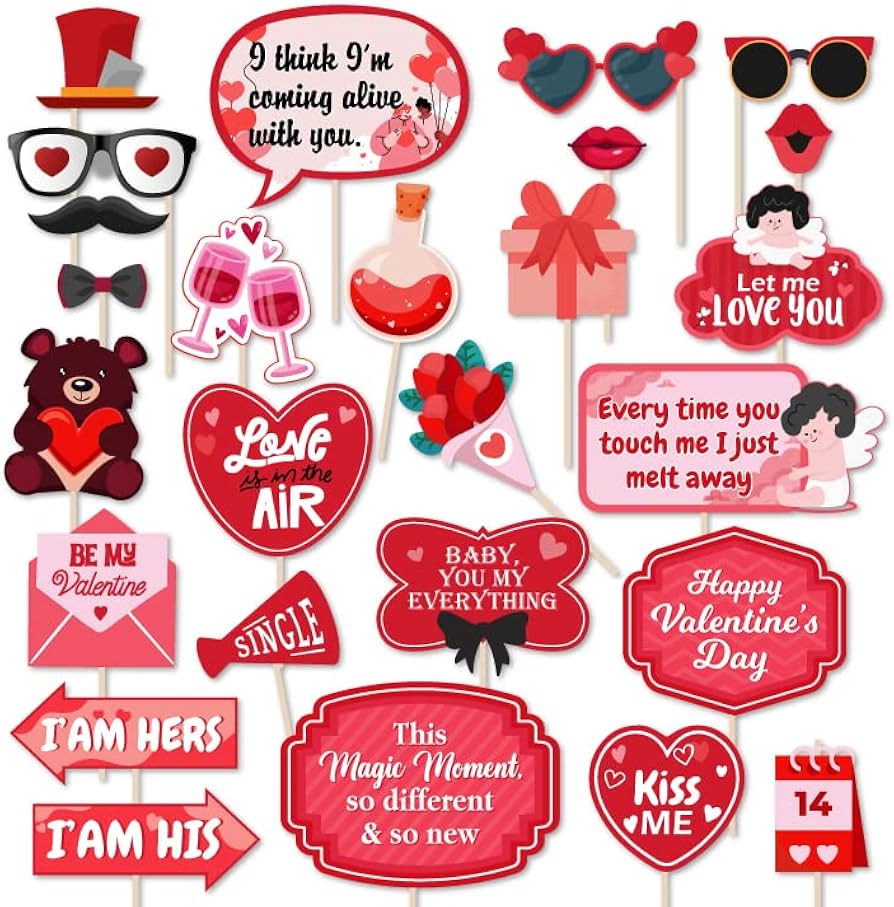 Valentines Photo Booth Props, Pack of 10 – Party Buz