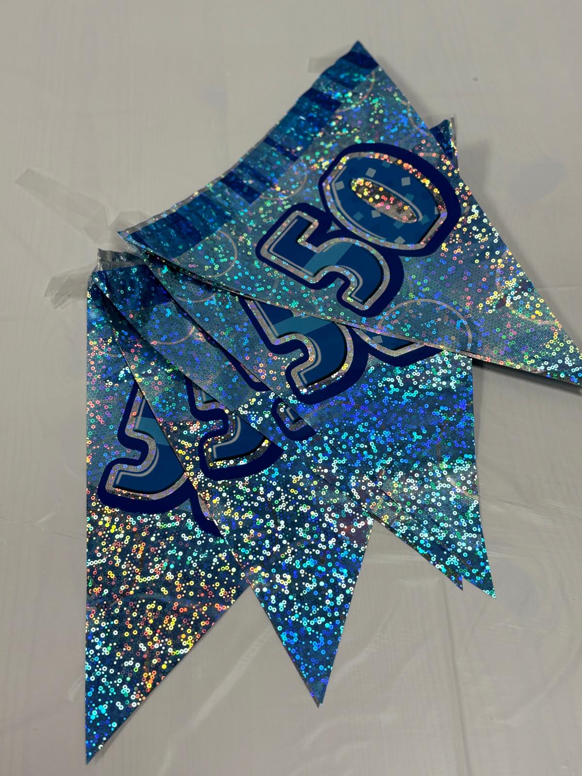 9ft Glitz Blue & Silver 50th Birthday Bunting Banner – Party Buz